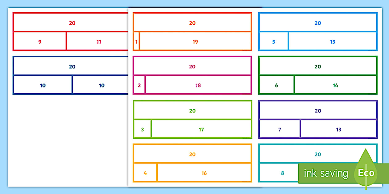 Number Bonds to 20 Bar Model Flashcards (teacher made)