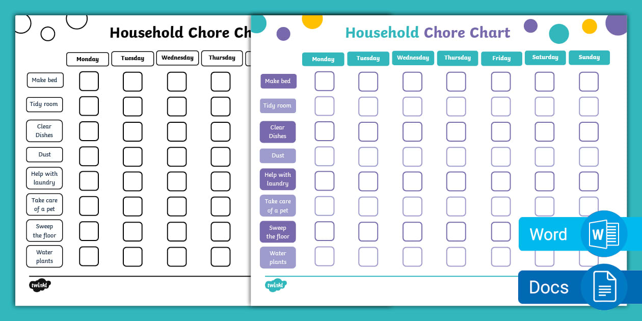 Editable Household Chore Chart for Third Graders - Twinkl