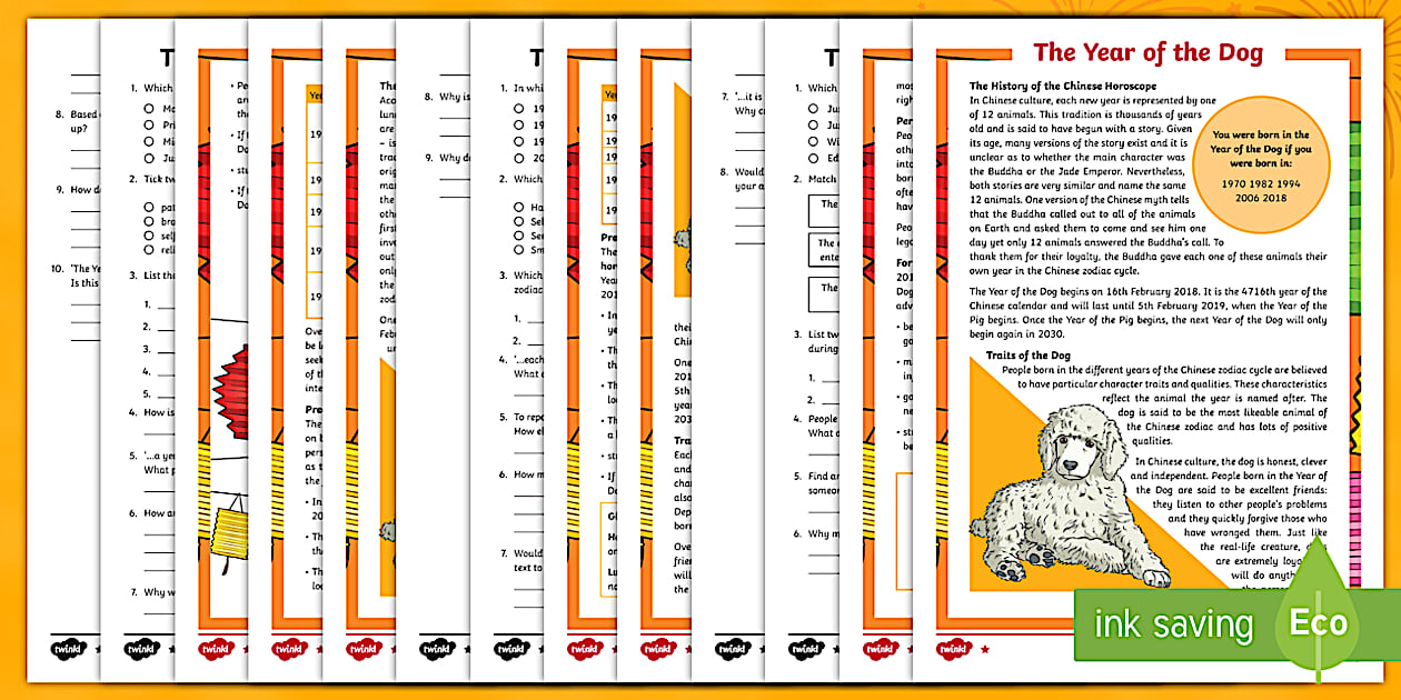 UKS2 The Year of the Dog Differentiated Reading Comprehension Activity