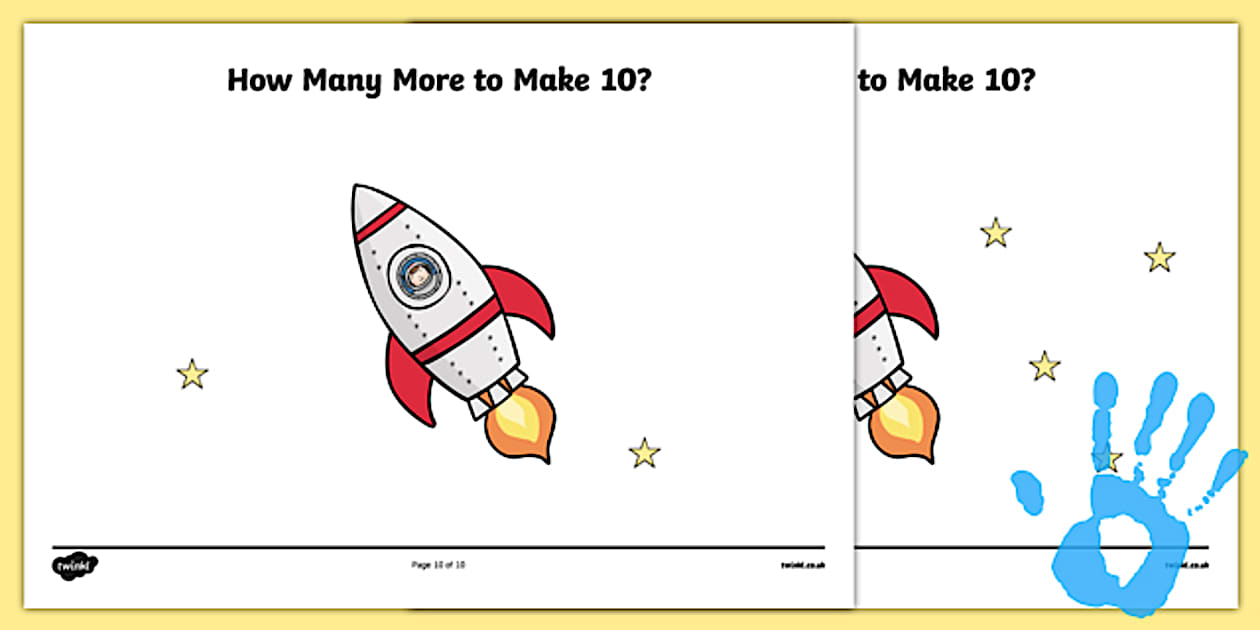 Space Fingerprints - How Many More to Make 10? Worksheet / Worksheet Pack