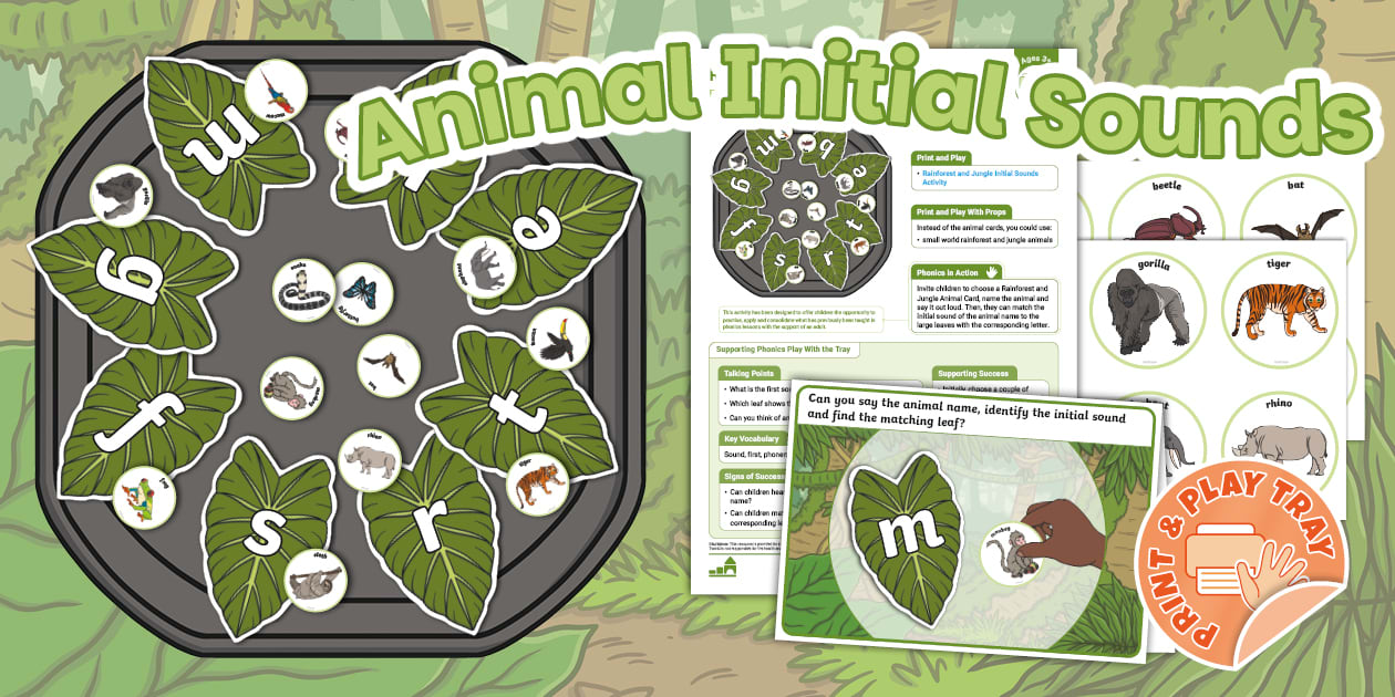 Rainforest and Jungle Initial Sounds Print & Play Tray
