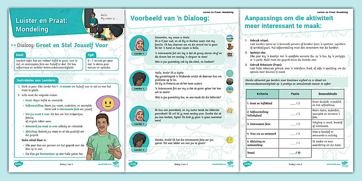 Mondelinge Dialoog: Groet en Stel Jouself Voor - Twinkl