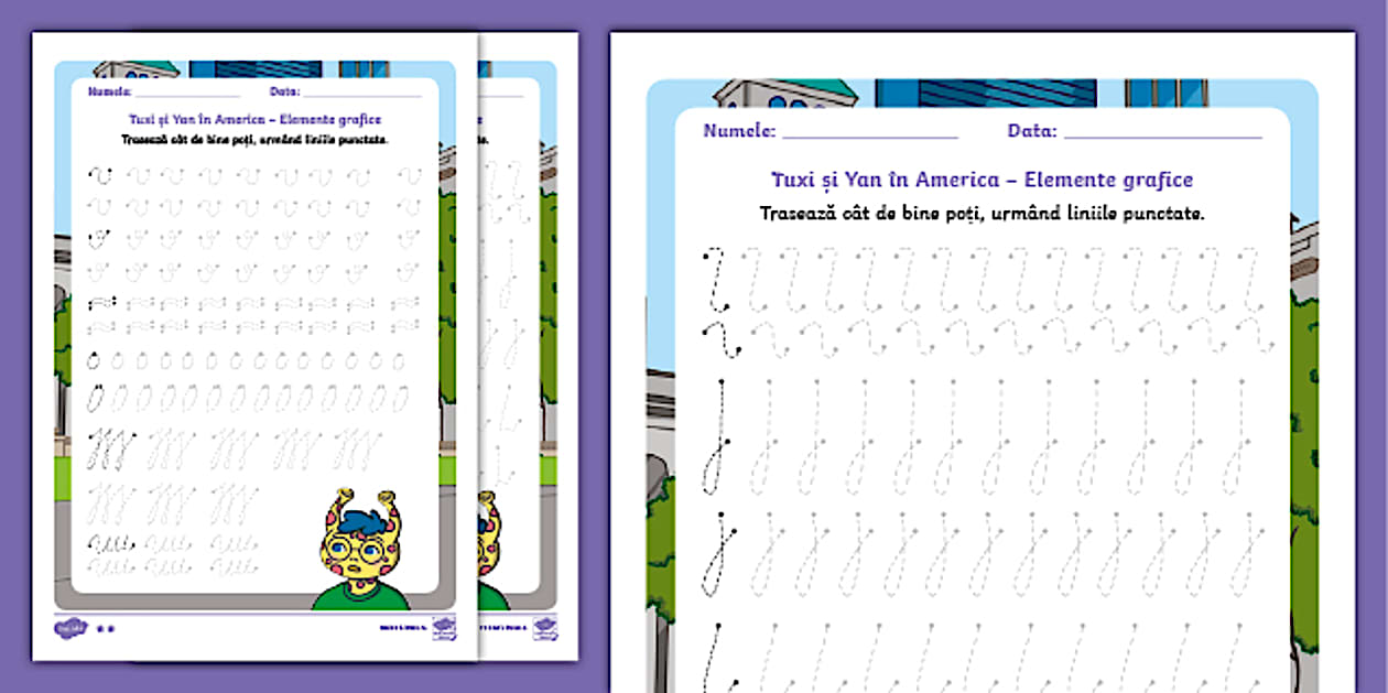 Tuxi și Yan în America – Fișe cu semne grafice - Twinkl
