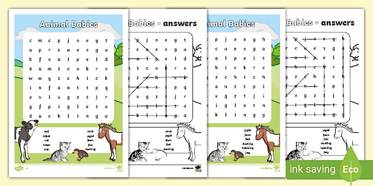 Animal Babies Wordsearch (teacher made) - Twinkl