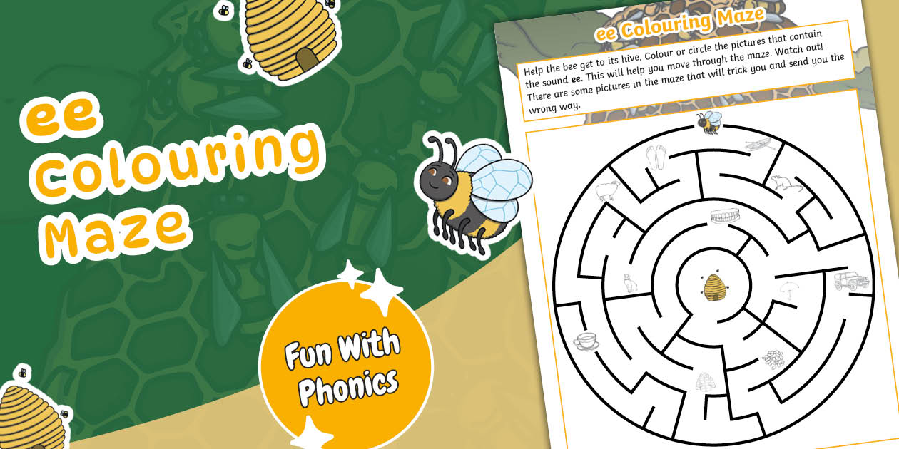 'ee' Phonics Colouring Maze - KS1 - Twinkl