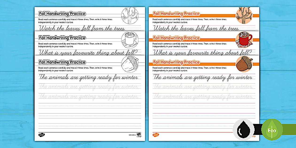 Fall-Themed Practice Cursive Sheets (Teacher-Made) - Twinkl
