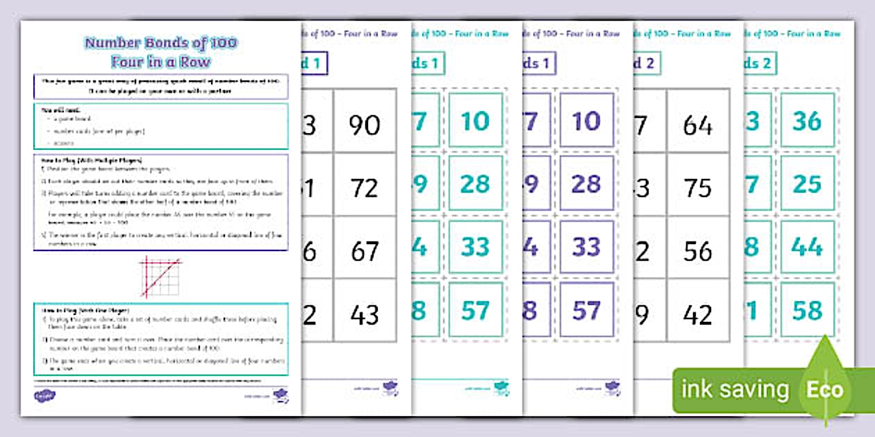 👉 KS2 Number Bonds of 100 Four in a Row Game - Twinkl