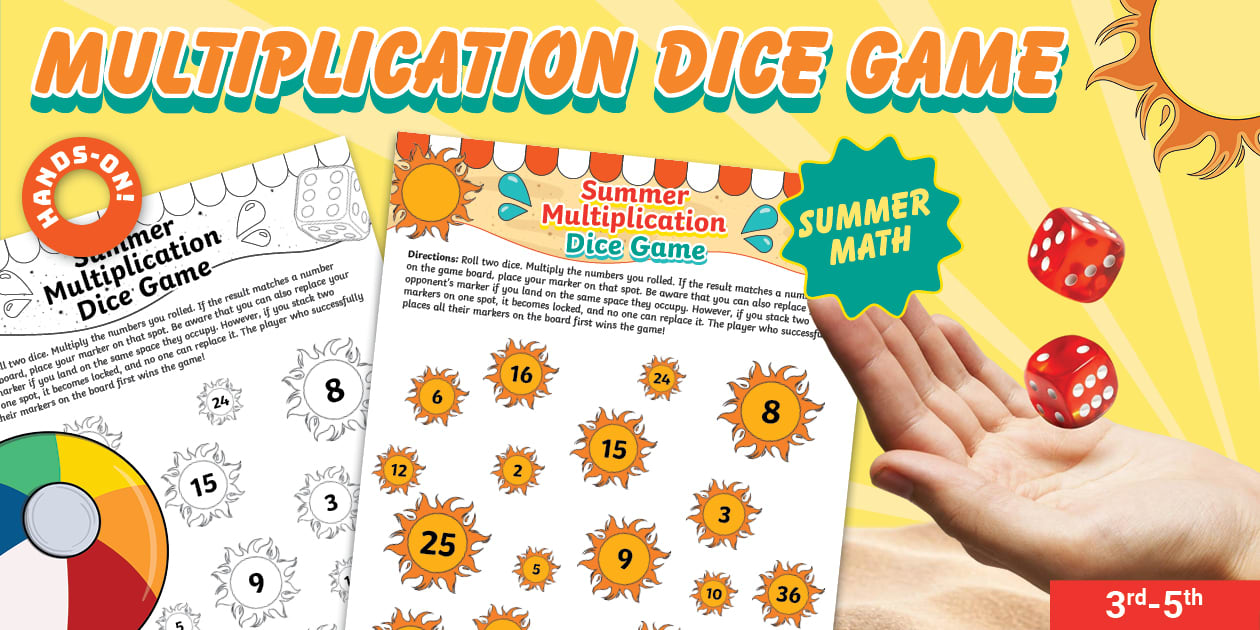 Summer Multiplication Dice Game for 3rd-5th Grade - Twinkl