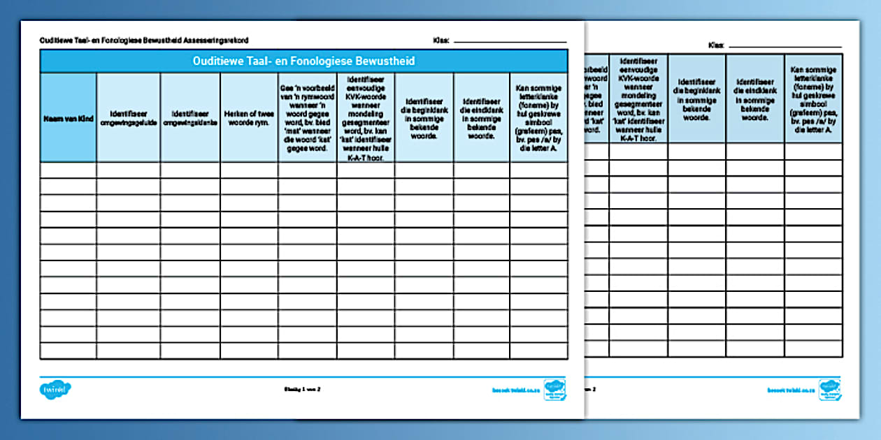 Grondslagfase Taal- en Fonologiese Bewustheid Assesseringsrekord
