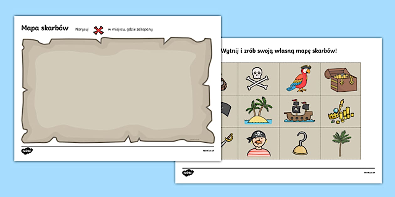 Black and White Treasure Map Activity Polish - Twinkl