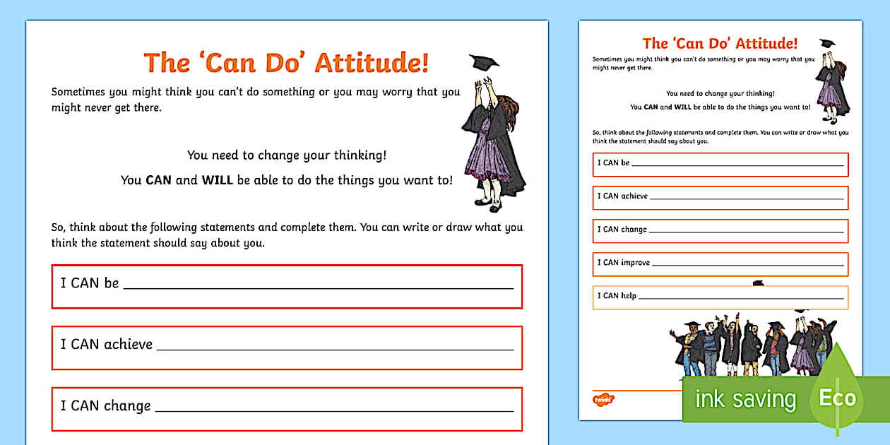 The Can Do Attitude Worksheet (teacher made) - Twinkl