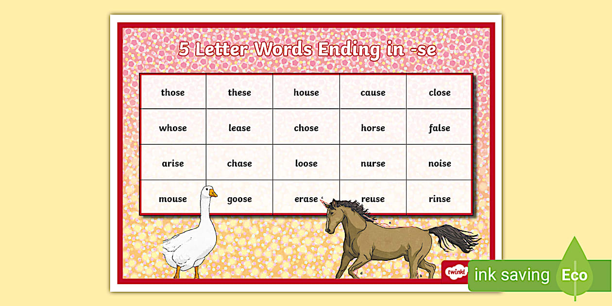 5 Letter Words Ending in -se Word Mat (teacher made)