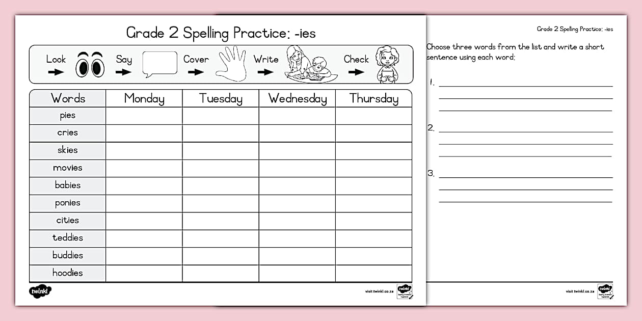 Grade 2 -ies Phonics Spelling Practice Sheets (Teacher-Made)