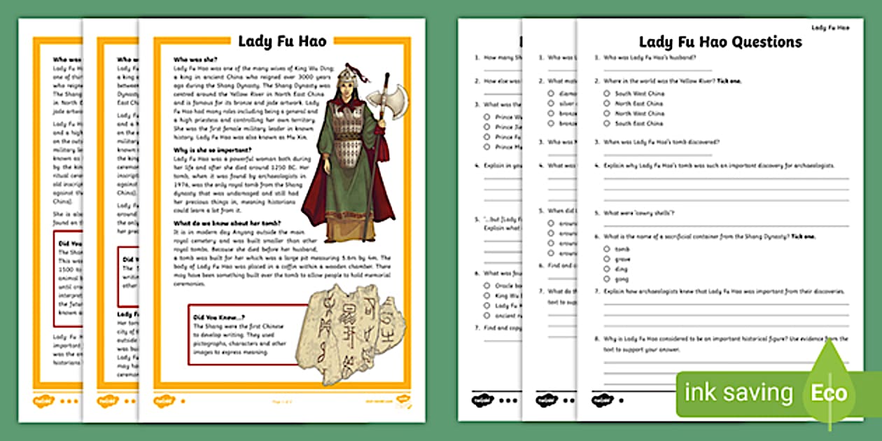 Lady Fu Hao Differentiated Reading Comprehension Activity