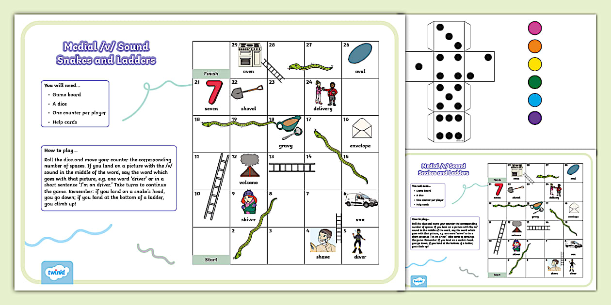 Medial /v/ Sound Snakes and Ladders (teacher made) - Twinkl