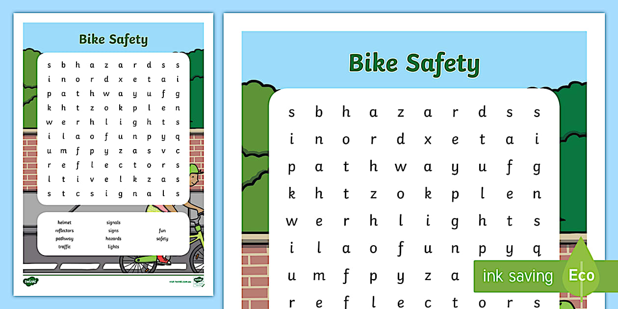 Staying Safe Bike Safety Word Search (teacher made) - Twinkl
