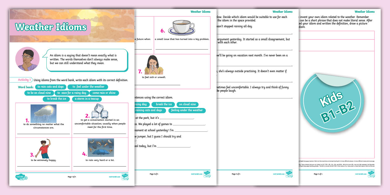 ESL Weather Idioms Activity Sheet for Kids (teacher made)