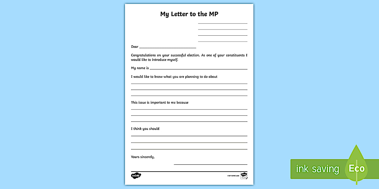 Editable A Letter to Your New MP Writing Frame - Twinkl