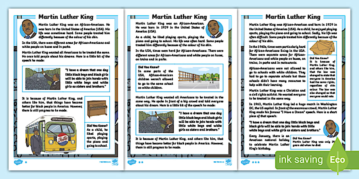 All About Martin Luther King Differentiated Fact File