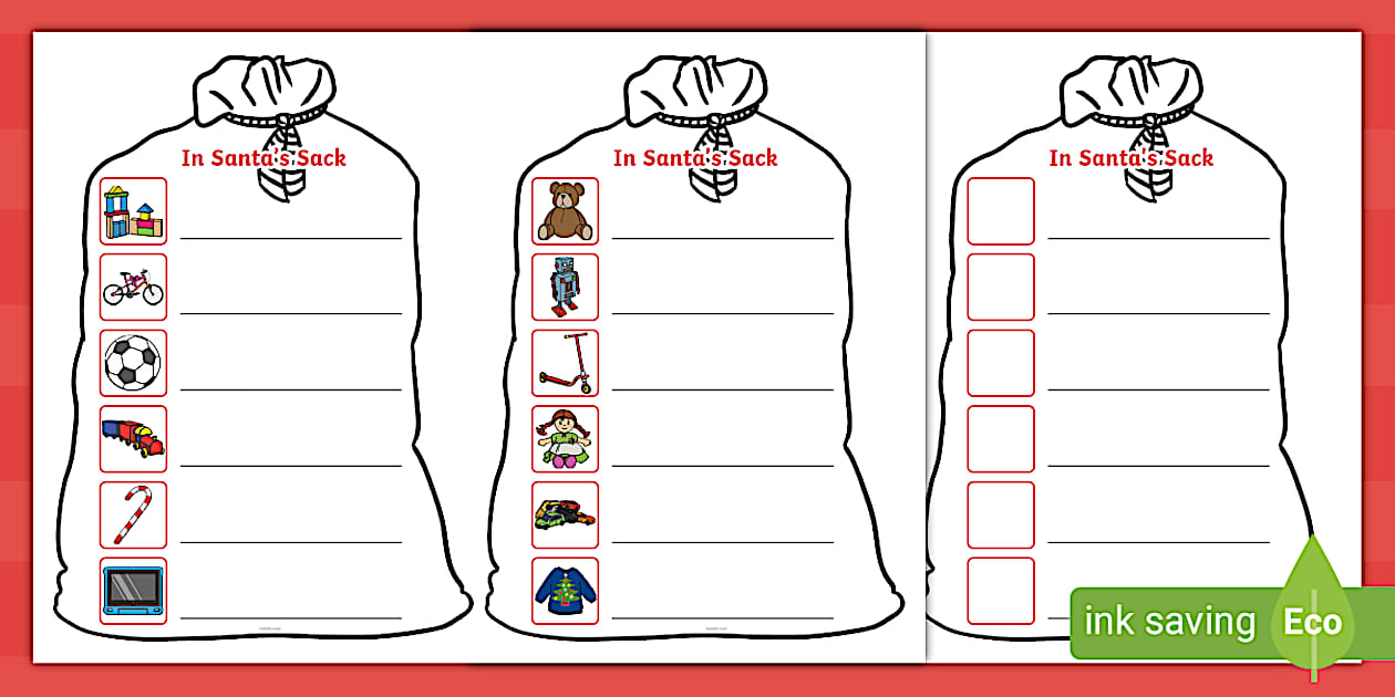 Santa's Sack Christmas List Writing Activity | Twinkl