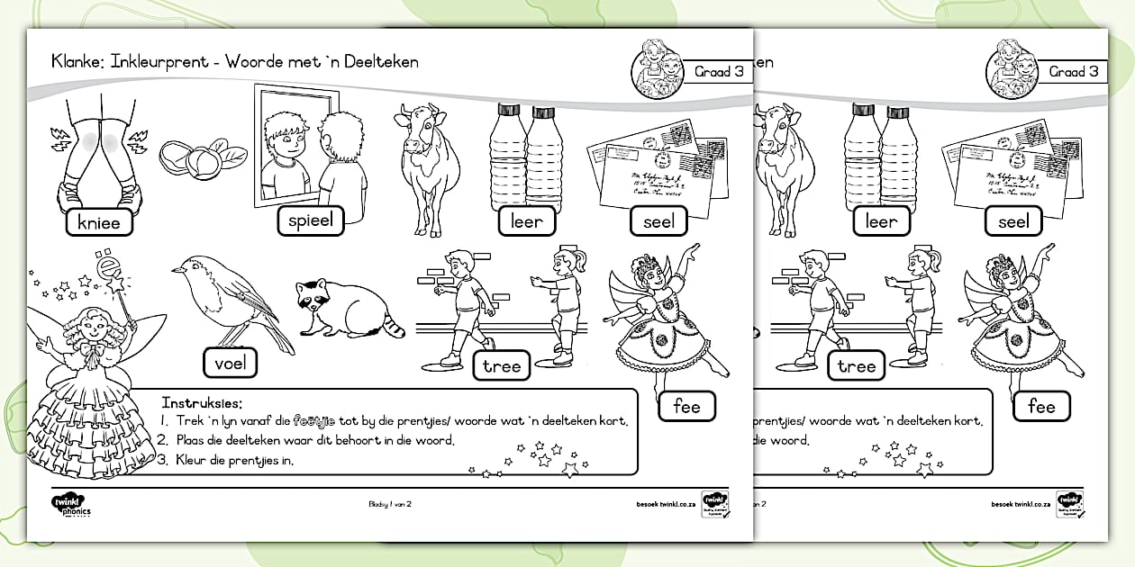 Graad 3 Klanke Inkleurprent Woorde met Deeltekens - Twinkl