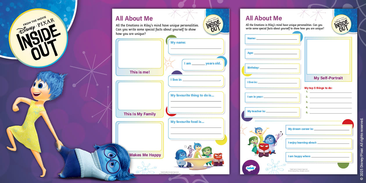Inside Out: All About Me Worksheets (teacher made) - Twinkl