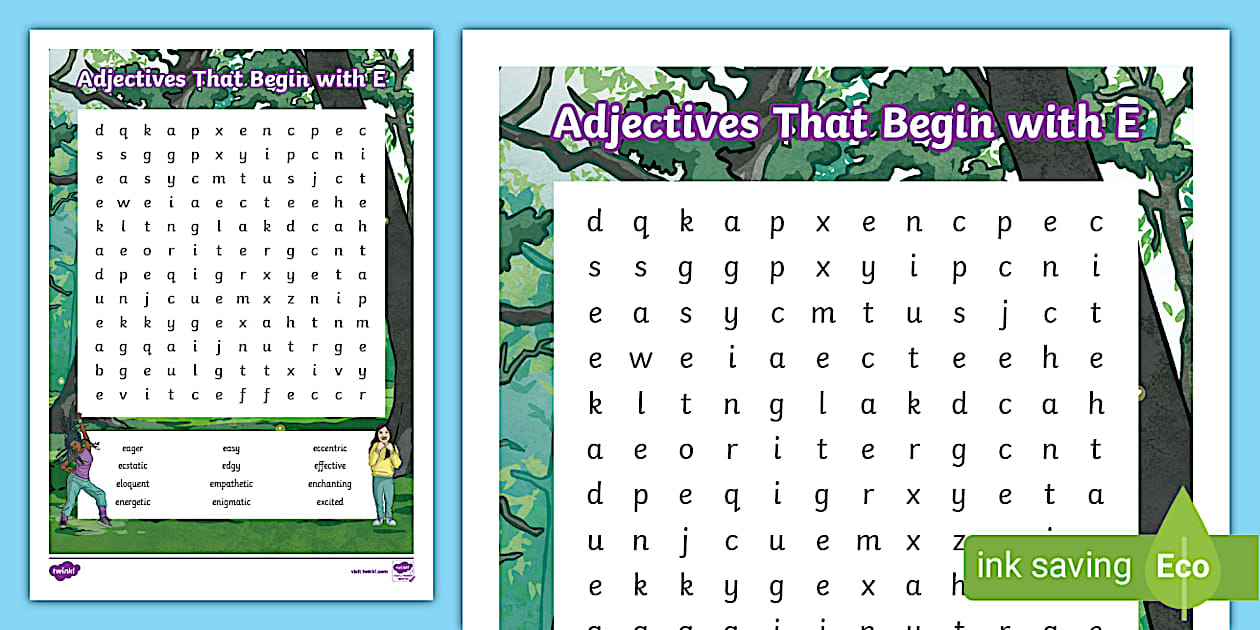 Adjectives That Begin with E Word Search - Twinkl