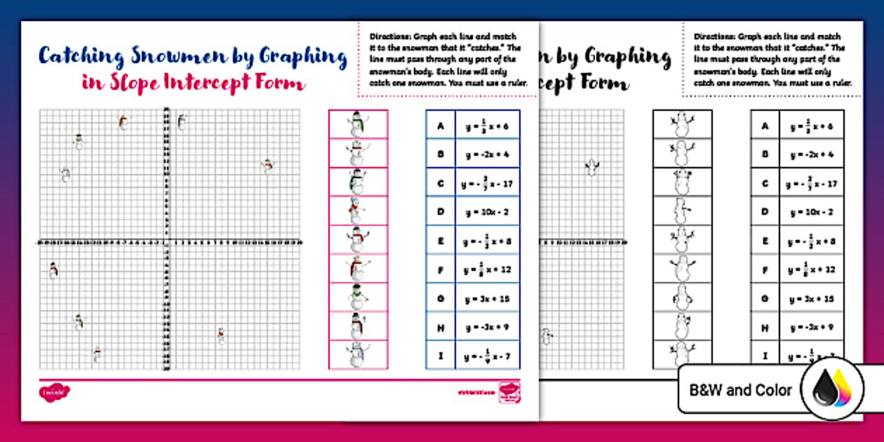 Eighth Grade Catching Snowmen by Graphing in Slope Intercept Form Activity