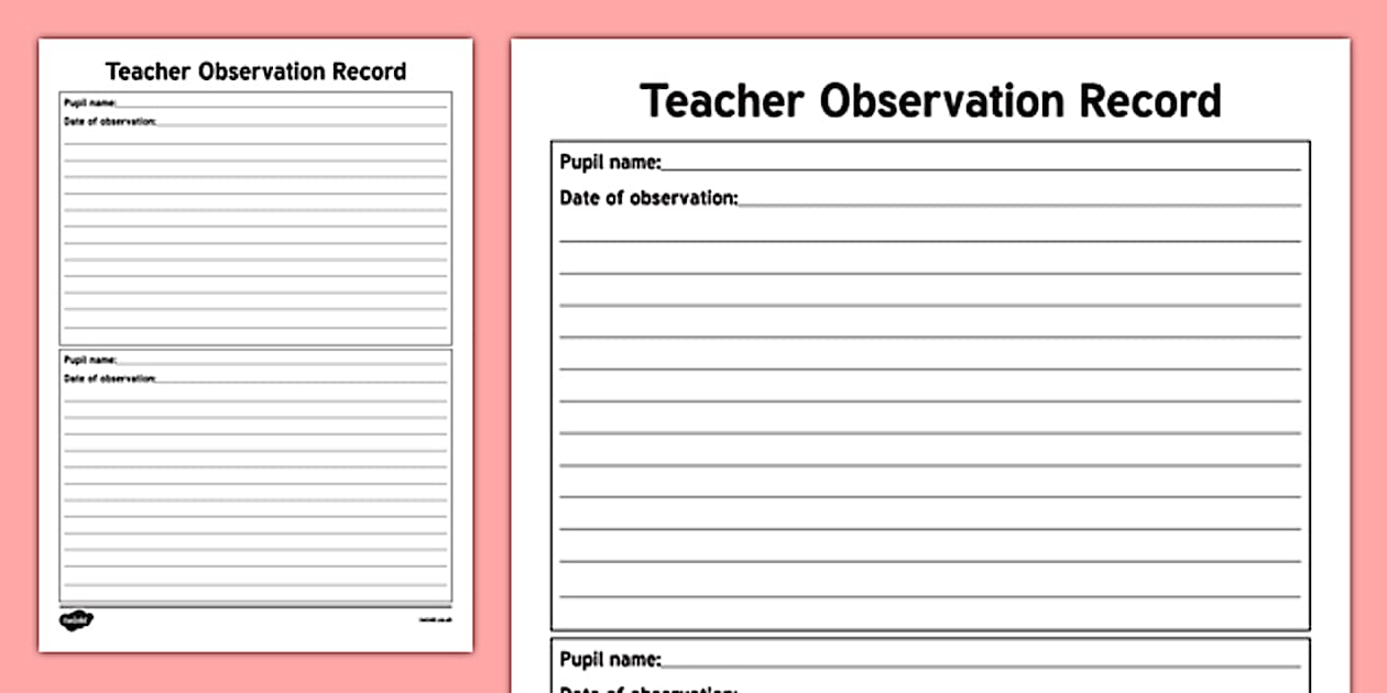 Editable ROI Teacher Observation Record (teacher made)