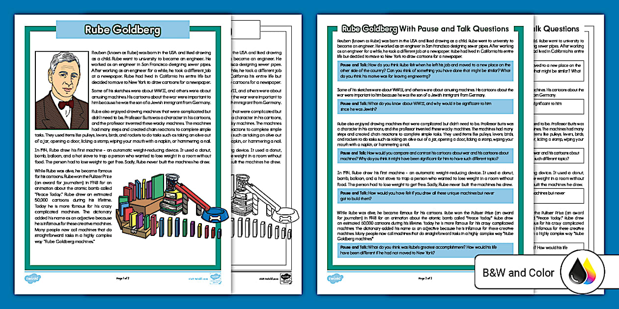 Rube Goldberg Family Read Aloud Worksheet (teacher made)