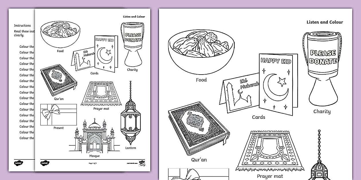 Ramadan and Eid Listen and Colour Activity - Twinkl