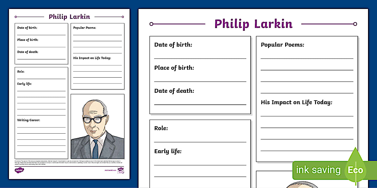 Philip Larkin Fact File Template (teacher made) - Twinkl