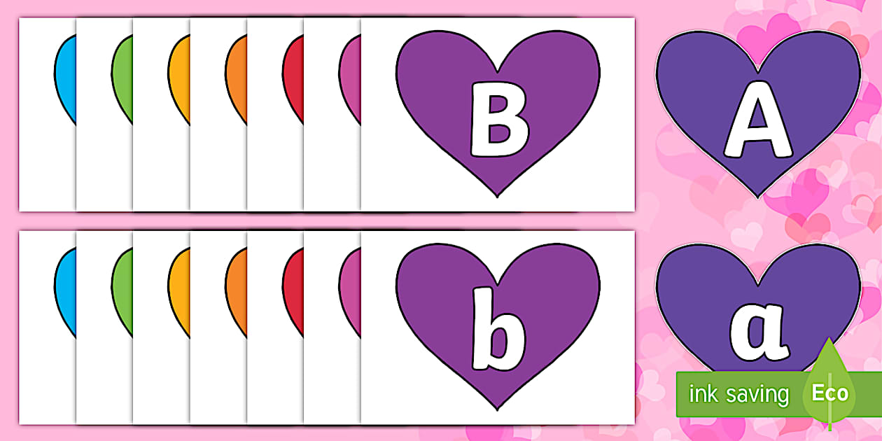 A-Z Alphabet on Hearts (Multicolour) Cut-Outs (teacher made)