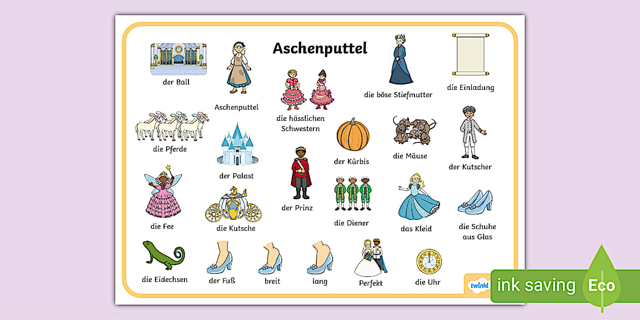Cursive Cinderella German Word Mat (teacher made) - Twinkl