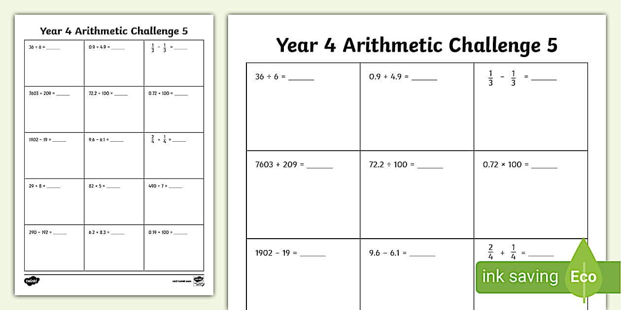 👉 Year 4 Arithmetic Challenge 5 (Hecho por educadores)
