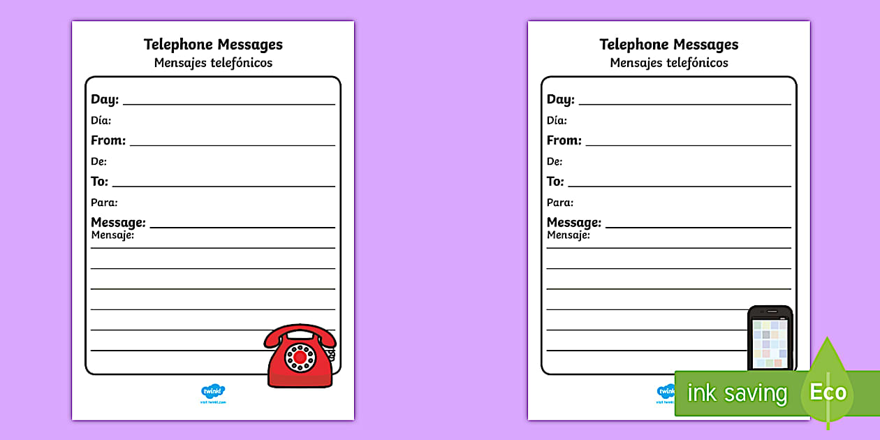 General Telephone Message Writing Template English/Spanish - General ...
