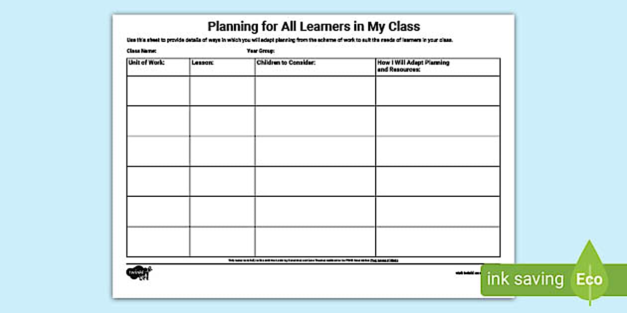 PSHE and Citizenship Planning for All Learners in My Class - Template