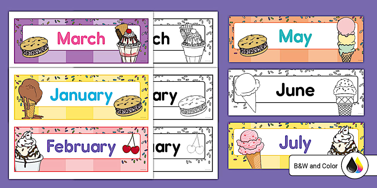Ice Cream Theme Months of the Year Bulletin Board Labels