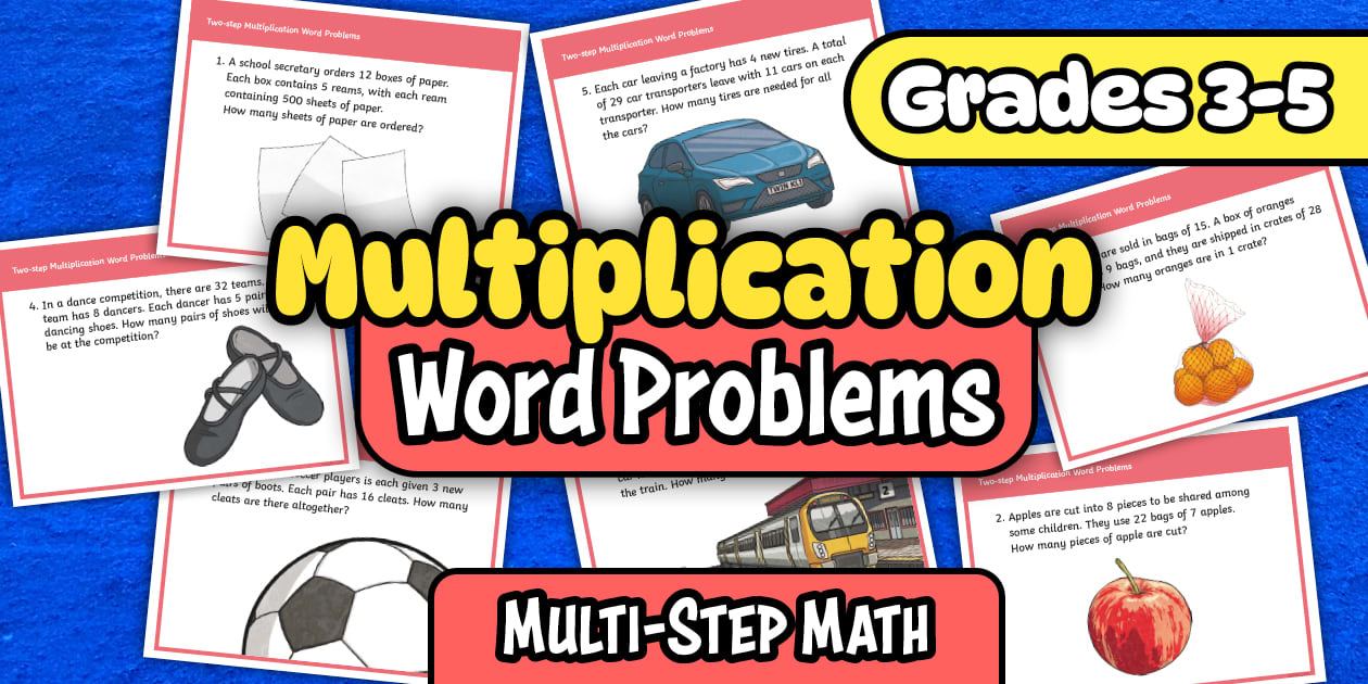Two-Step Word Problem Multiplication Challenge Cards for 3rd-5th Gr