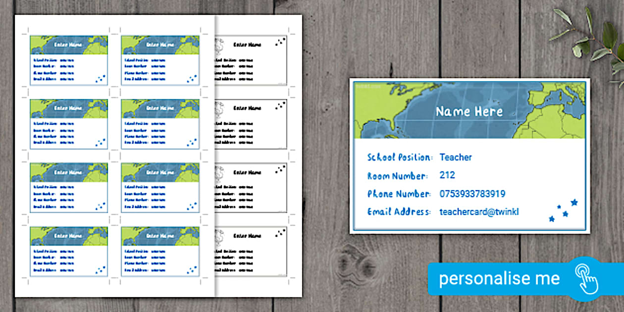 World Themed Teacher Contact Cards