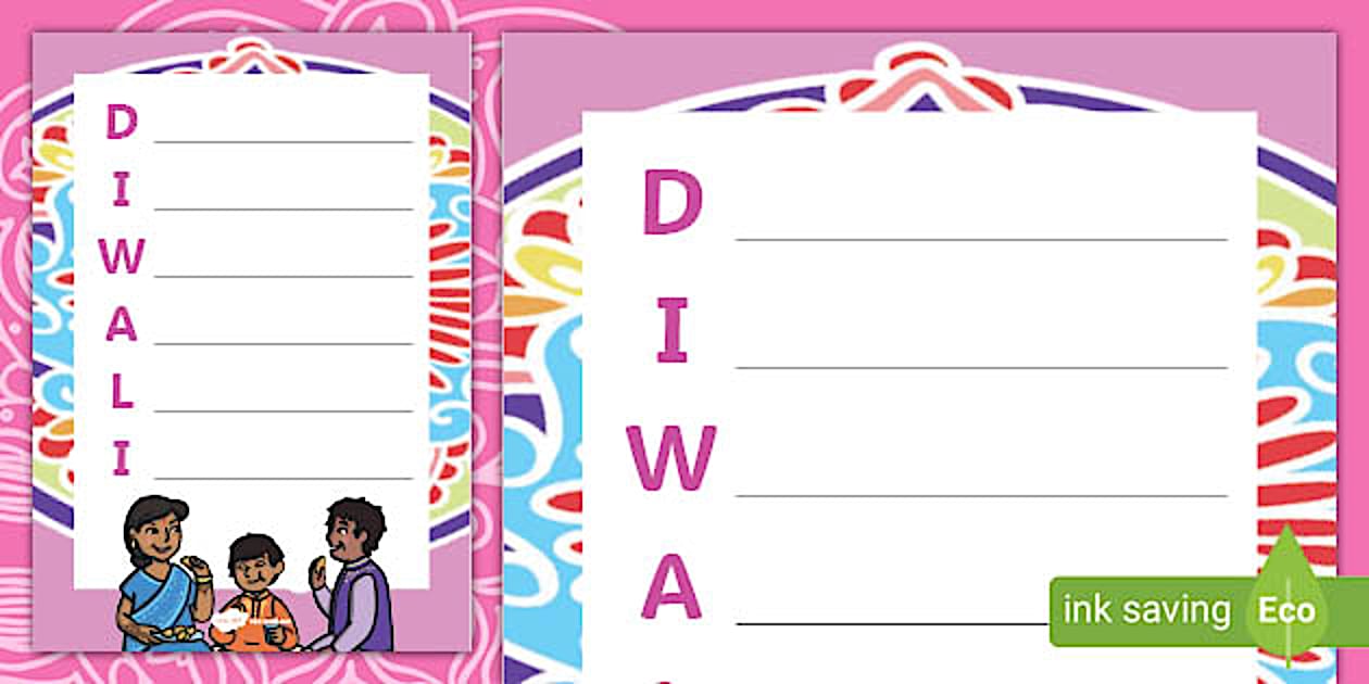 Black and White Diwali Acrostic Poem Template - Twinkl