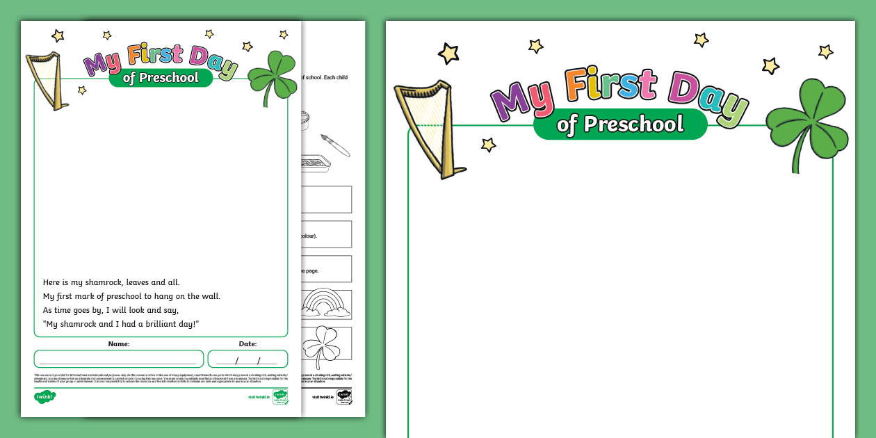 My First Day of Preschool Shamrock Craft Activity - Twinkl