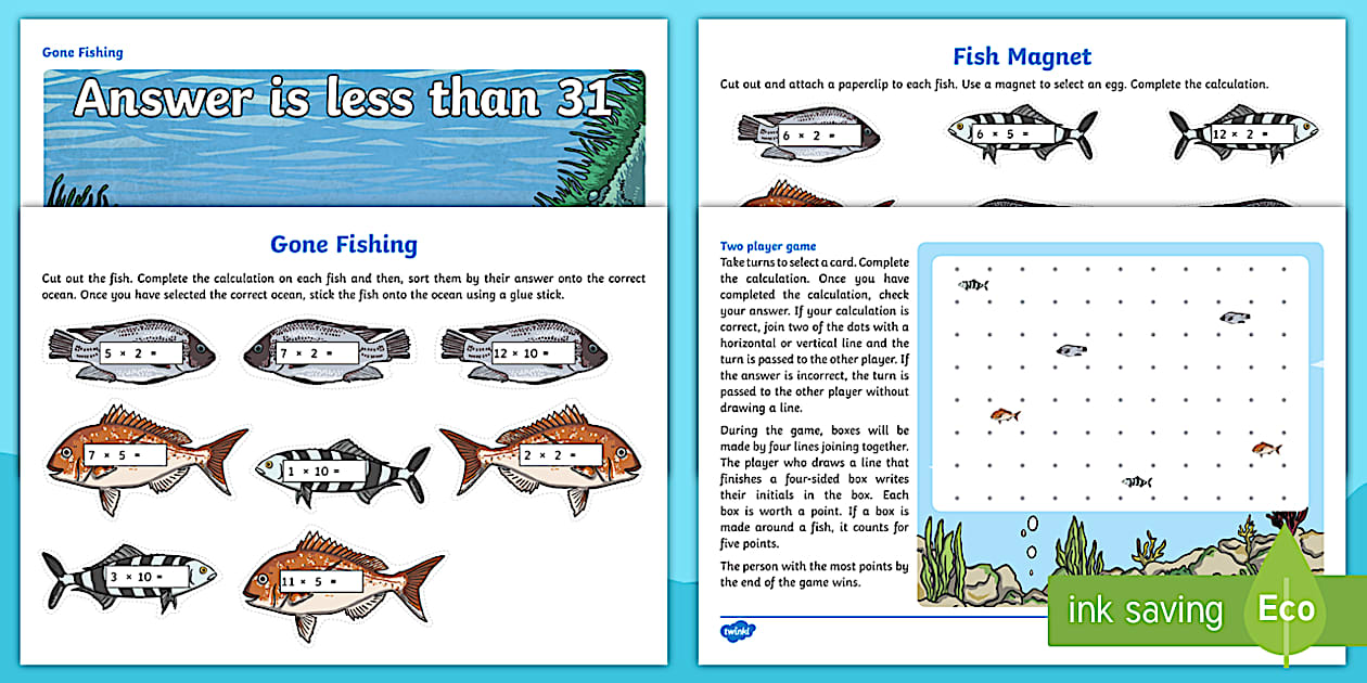 KS1 2, 5 and 10 Multiplication Facts Under the Sea Themed Activity Game