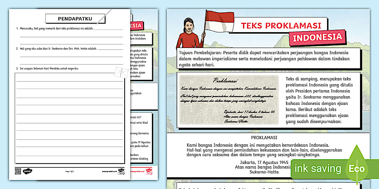 Teks Proklamasi Kemerdekaan Republik Indonesia - Twinkl
