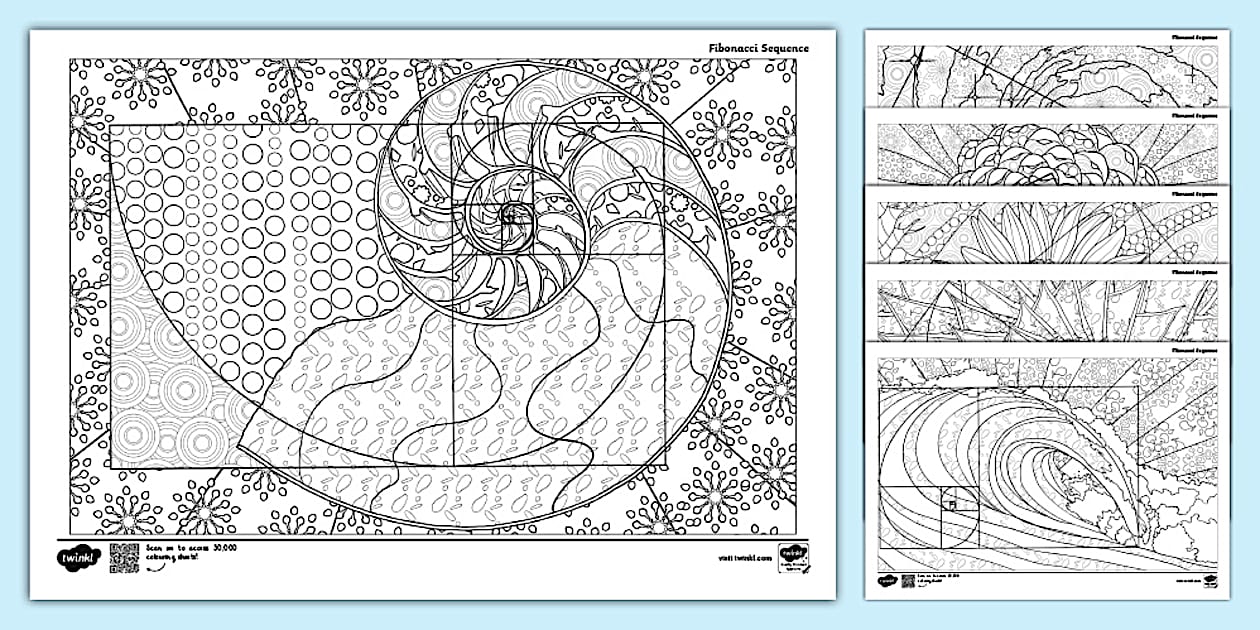 Fibonacci Sequence Colouring Pages - Second Level - Twinkl