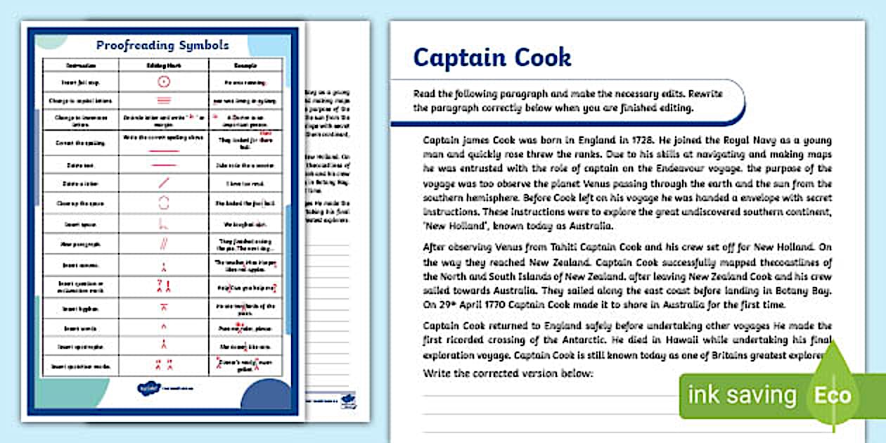 Captain Cook Proof Reading Activity (teacher made) - Twinkl
