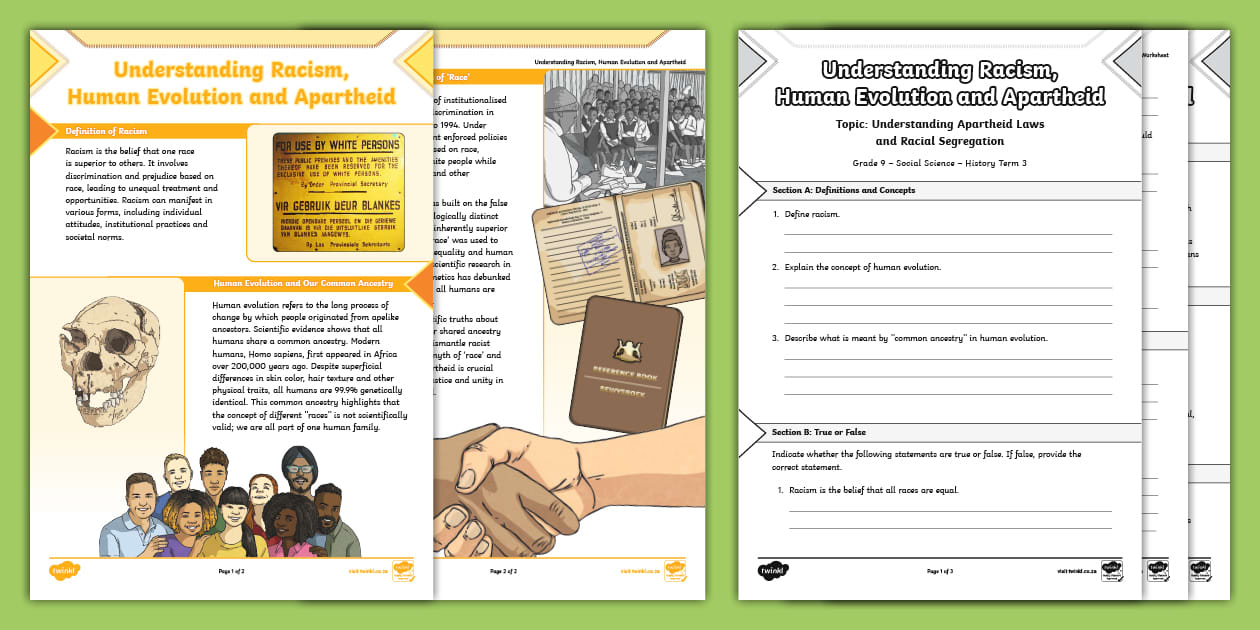 Racism, Human Evolution and Apartheid Summary and Worksheet