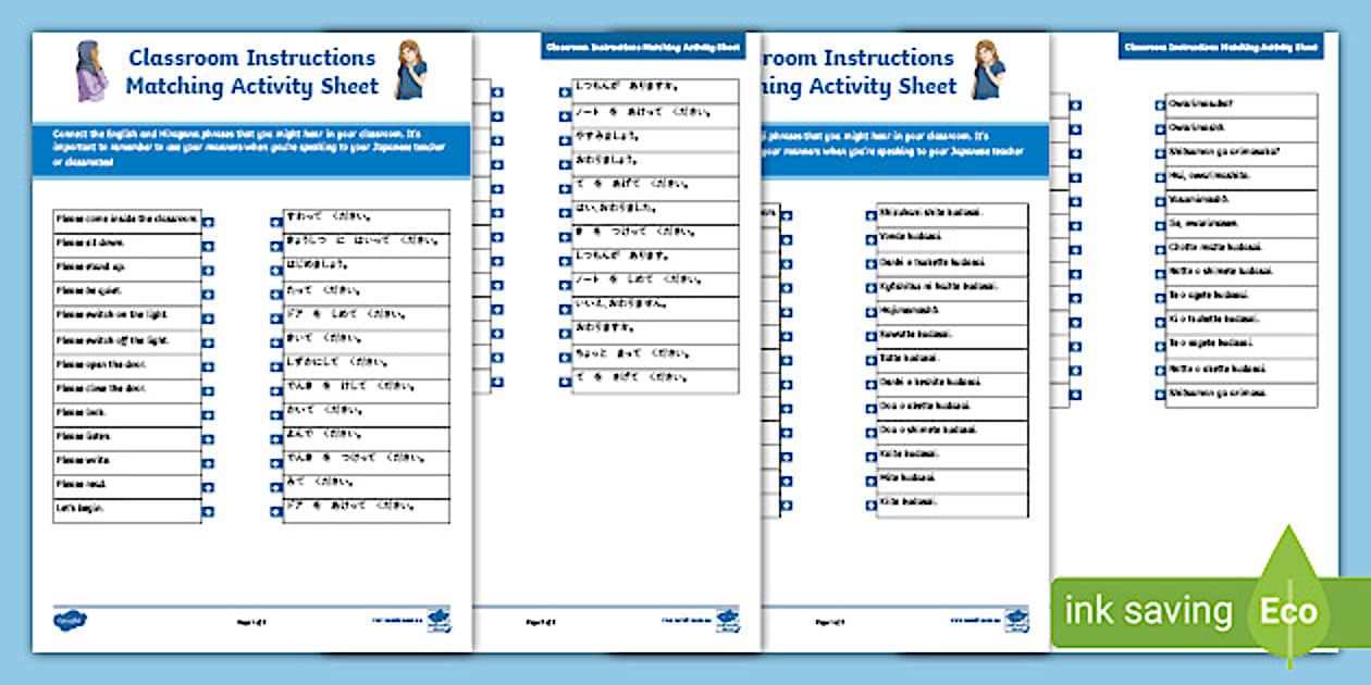 Classroom Instructions Matching Activity Sheet - Twinkl