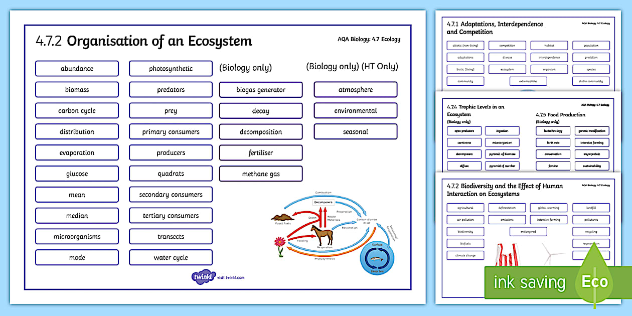 Black and White AQA Biology Unit 7 Ecology Word Mat - Twinkl