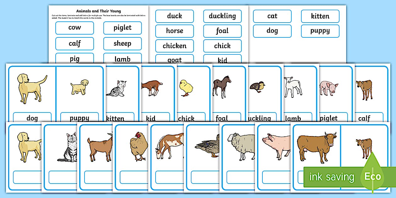 Black and White Workstation Pack Farm Animals and their Young Matching